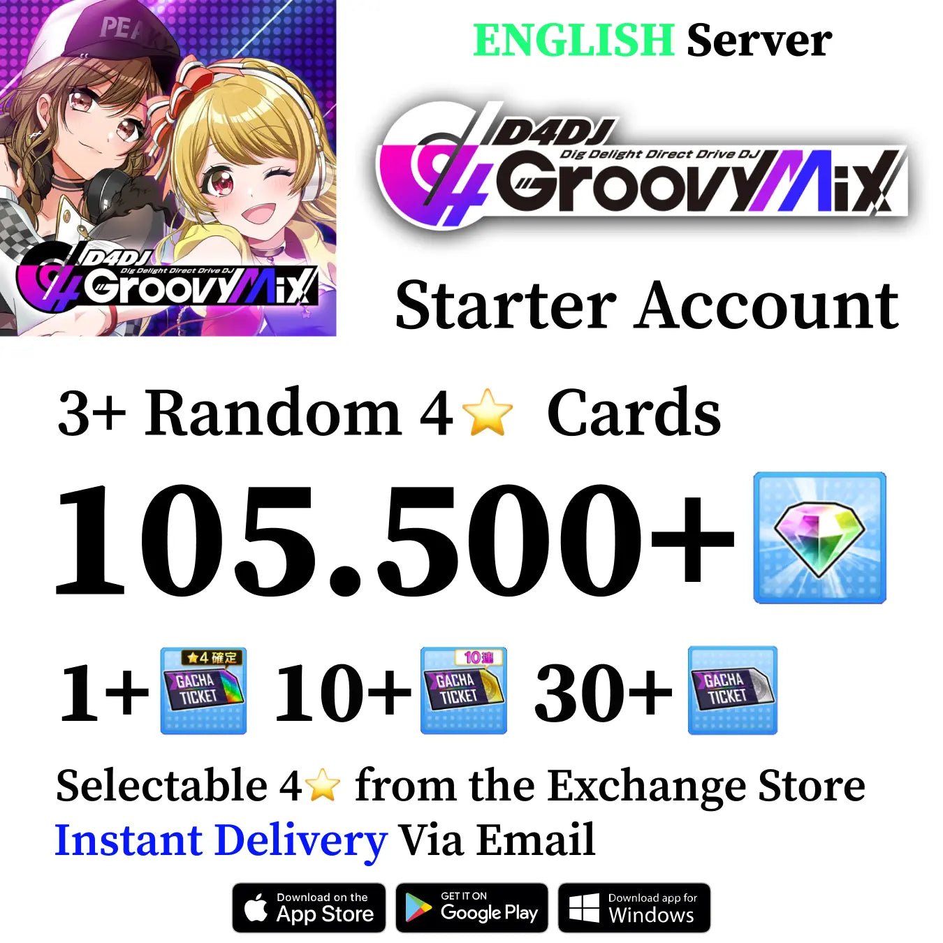 D4DJ Groovy Mix Starter Reroll Account 100.000 Gems Global